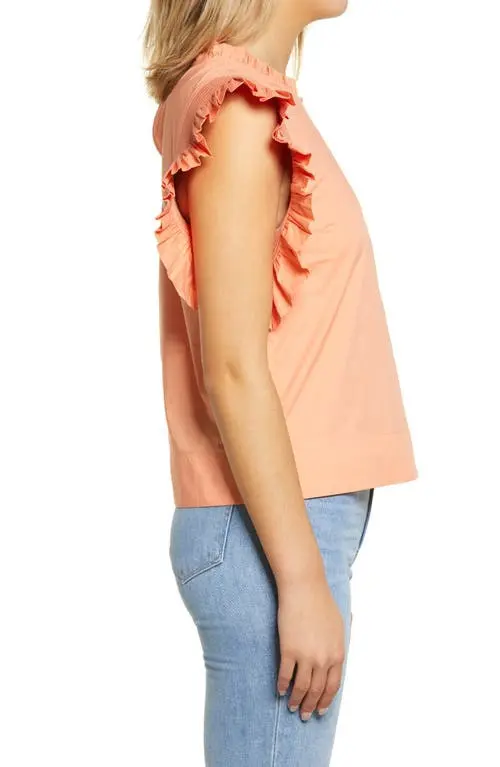 English Factory Ruffle Sleeve Blouse - Coral