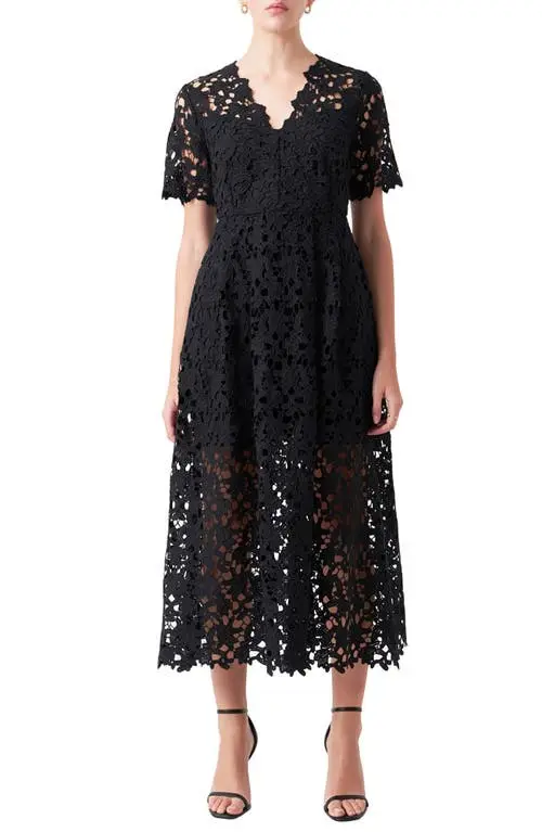 Endless Rose Allover Lace Midi Dress - Black