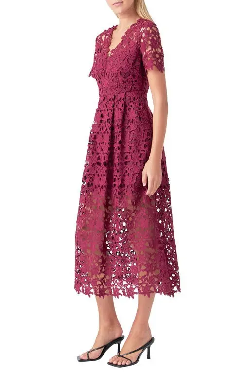 Endless Rose Allover Lace Midi Dress - Bordeaux