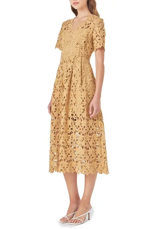 Endless Rose Allover Lace Midi Dress - Tan