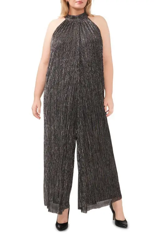 Halogen Metallic High Neck Wide Leg Jumpsuit - Metallic Midnight