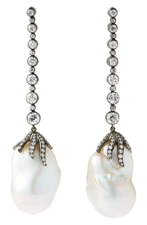 MINDI MOND Freshwater Pearl & Diamond Drop Earrings - 18k Dark Rhodium/pearl/dia