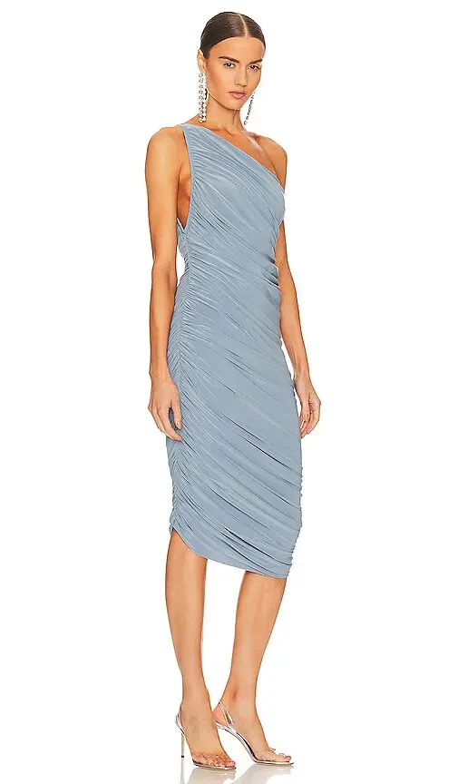 Norma Kamali One Shoulder Ruched Dress - Soft Blue