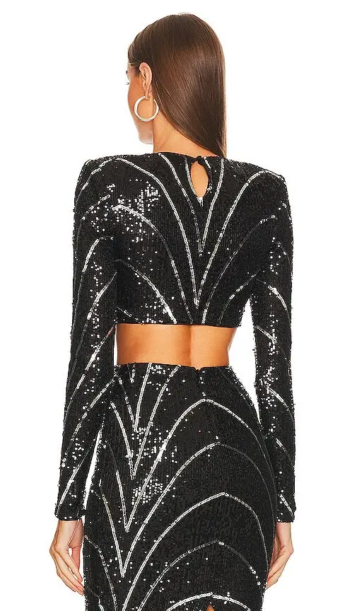 MICHAEL COSTELLO X Sequined Embellished Crop Top With Padded Shoulders