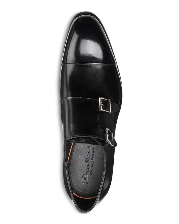 Santoni Carter Cap Toe Double Monk Strap Shoes - Black
