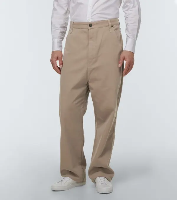 AMI Paris Alex Fit Straight Cotton Gabardine Pants - Beige