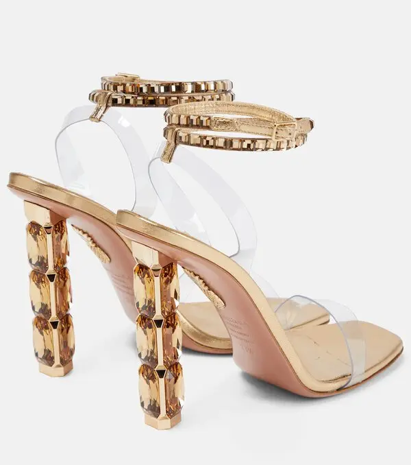 AQUAZZURA Aura Plexi 105 Embellished Sandals - Gold