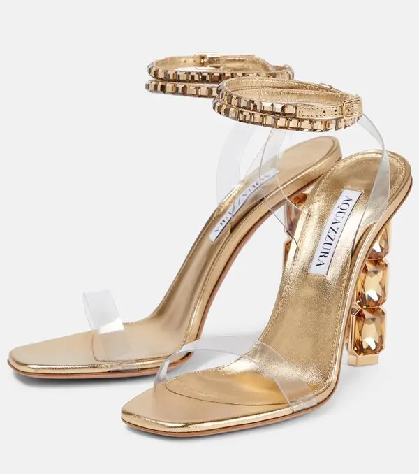 AQUAZZURA Aura Plexi 105 Embellished Sandals - Gold