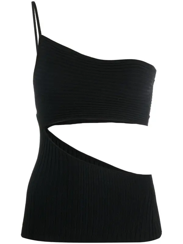 ANDREĀDAMO One-shoulder Cut-out Ribbed Top - Black