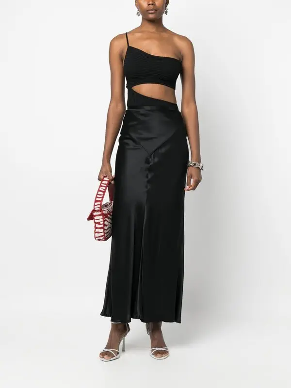 ANDREĀDAMO One-shoulder Cut-out Ribbed Top - Black