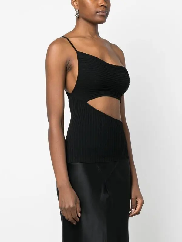 ANDREĀDAMO One-shoulder Cut-out Ribbed Top - Black
