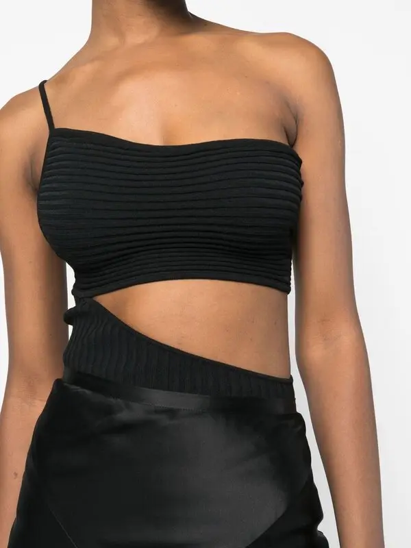 ANDREĀDAMO One-shoulder Cut-out Ribbed Top - Black