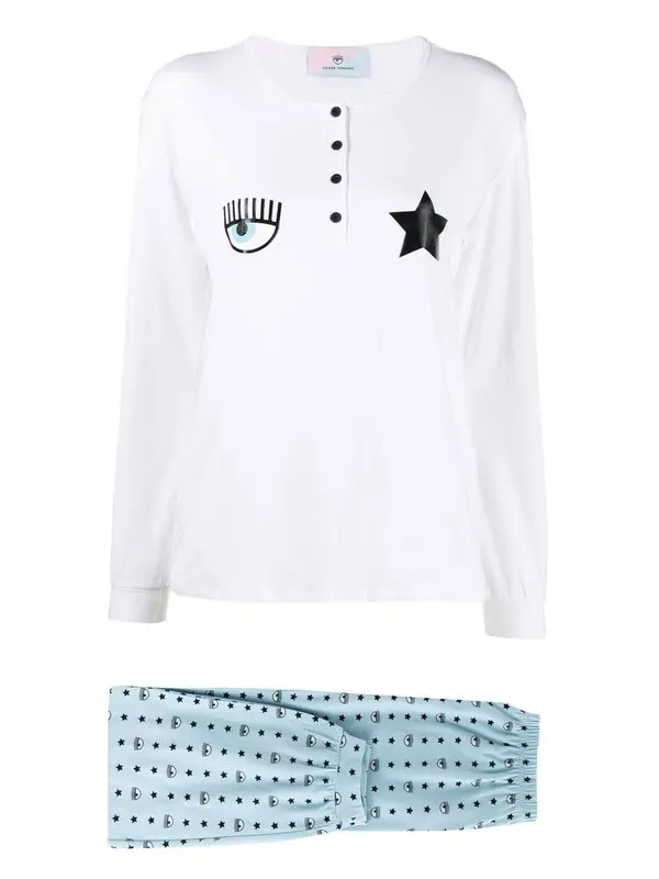 CHIARA FERRAGNI Eye Star Henley-neck Pajamas - White