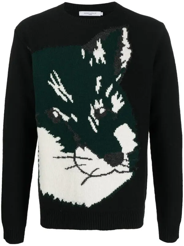 Maison Kitsuné Fox Head Jacquard Jumper - Black
