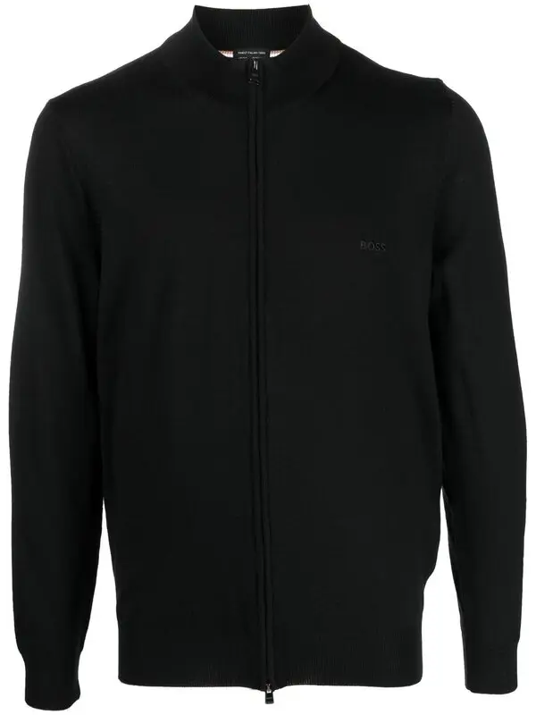 BOSS Fine-knit Zip-up Cardigan - Black