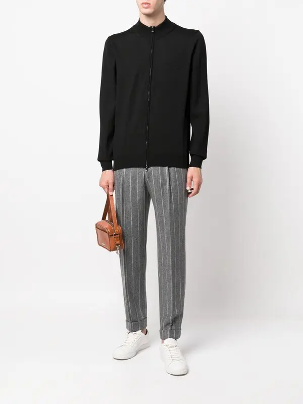 BOSS Fine-knit Zip-up Cardigan - Black