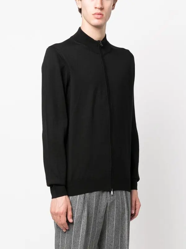 BOSS Fine-knit Zip-up Cardigan - Black