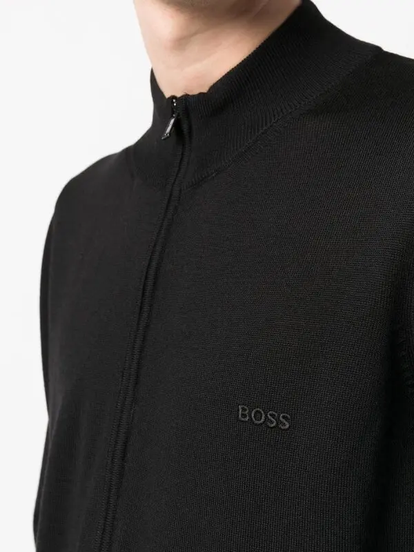 BOSS Fine-knit Zip-up Cardigan - Black