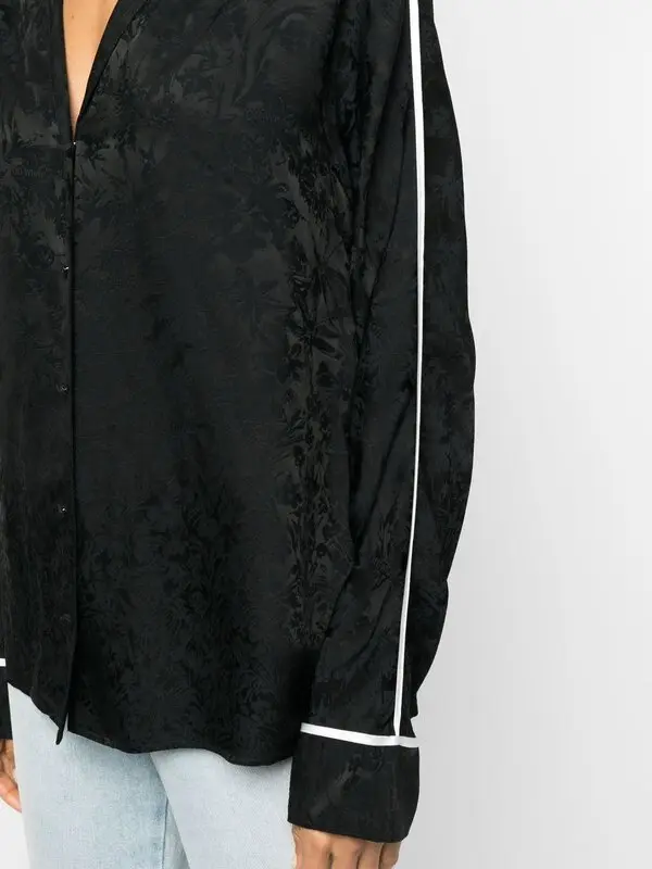 Off-White Floral Jacquard V-neck Blouse