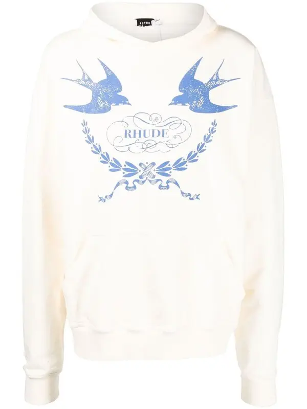 Rhude Graphic Print Cotton Hoodie - White