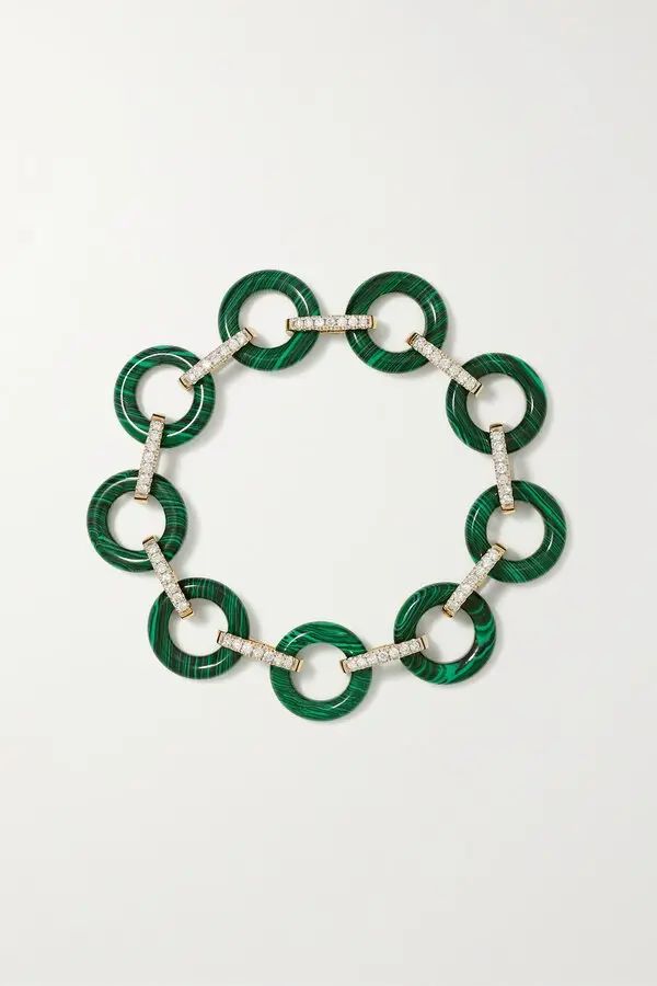 Mateo Donut 14-karat Gold, Malachite And Diamond Bracelet