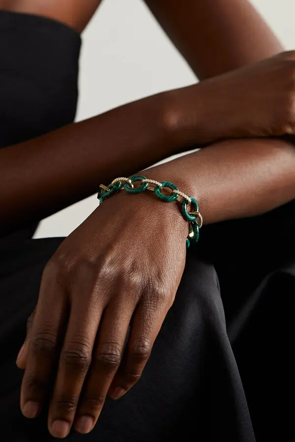 Mateo Donut 14-karat Gold, Malachite And Diamond Bracelet