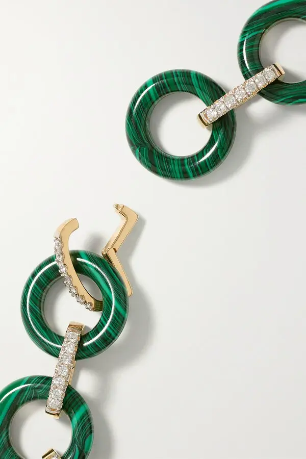 Mateo Donut 14-karat Gold, Malachite And Diamond Bracelet