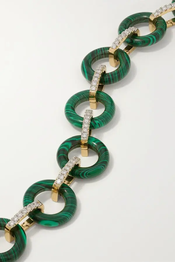 Mateo Donut 14-karat Gold, Malachite And Diamond Bracelet