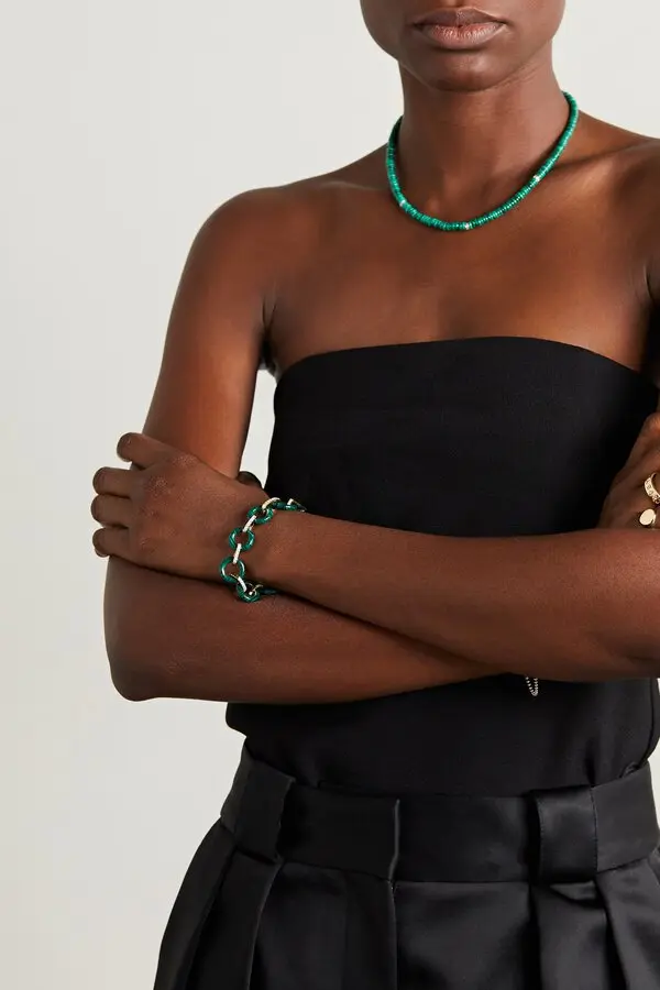 Mateo Donut 14-karat Gold, Malachite And Diamond Bracelet