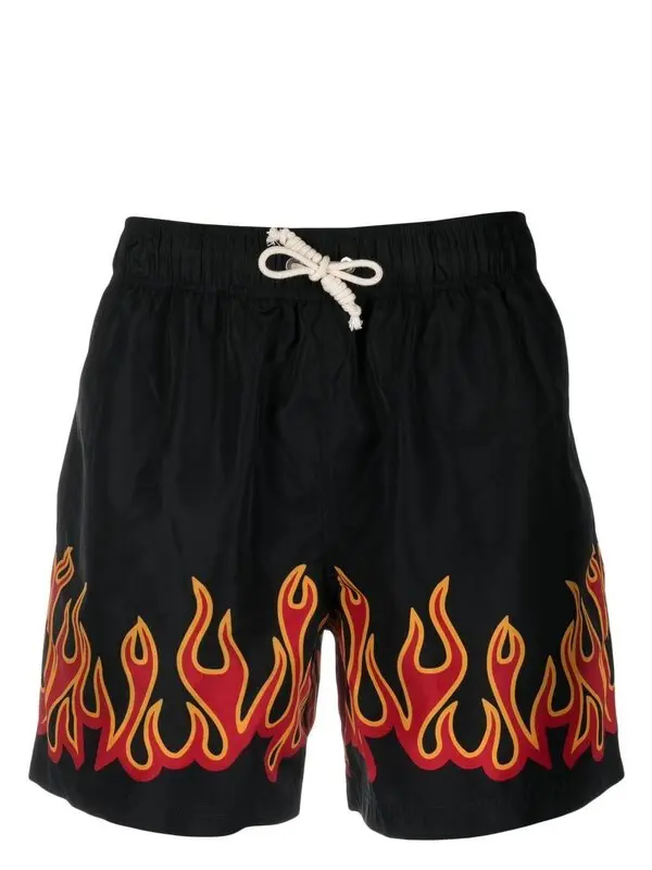 Palm Angels Flame-print Swim Shorts - Black