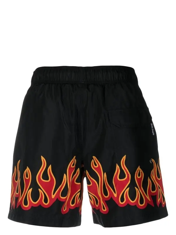 Palm Angels Flame-print Swim Shorts - Black