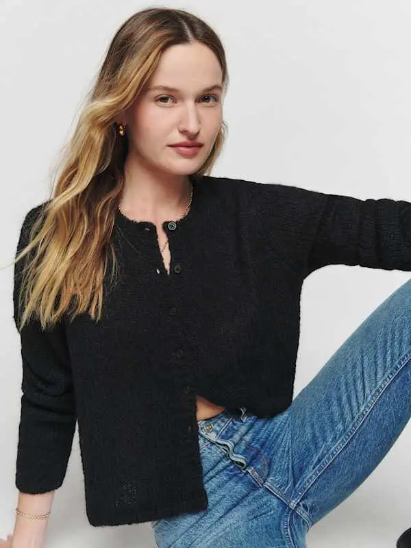 REFORMATION Clara Crew Cardigan - Black