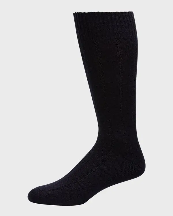 Neiman Marcus Ribbed Cashmere Crew Socks - Navy
