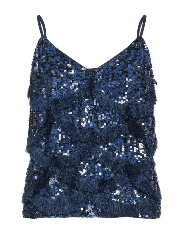 Pinko Crepe Camisole With Sequins And Fringes - Dark Blue