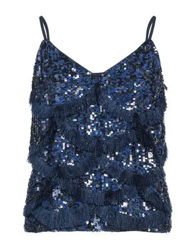 Pinko Crepe Camisole With Sequins And Fringes - Dark Blue