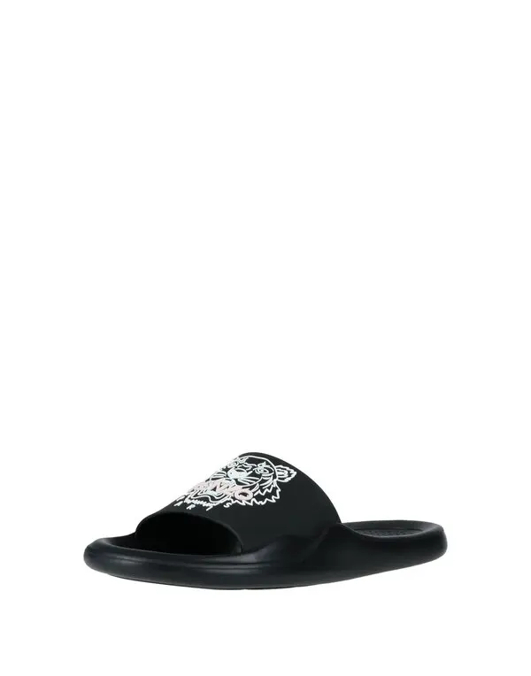 Kenzo Rubber Slides With Printed Logo - Black