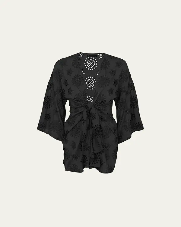 VIX PAULA HERMANNY Perola Knot Short Caftan Coverup - Black
