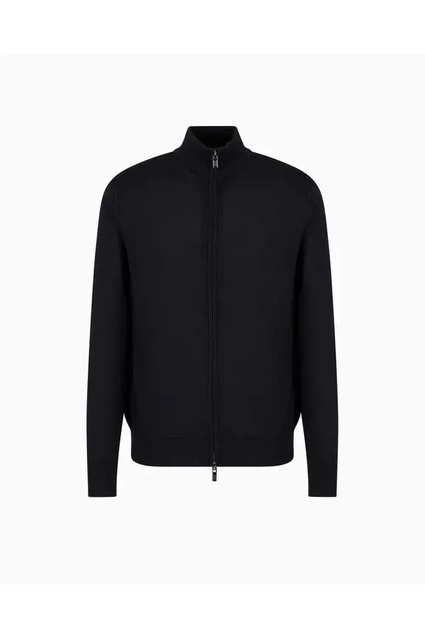 Emporio Armani Virgin-wool Full-zip Cardigan - Navy