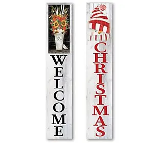 COURTSIDE MARKET Autumn & Snowman Kisses 7x40 Double-sided Porch Sign - One-color