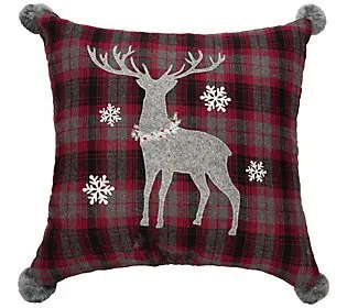 C&F HOME Frosty Deer Plaid 18' X 18' Embellishe D Throw Pillow - One-color