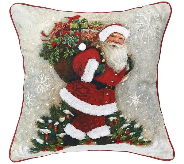 C&F HOME Woodland Santa Printed & Embellished T Hrow Pillow - One-color