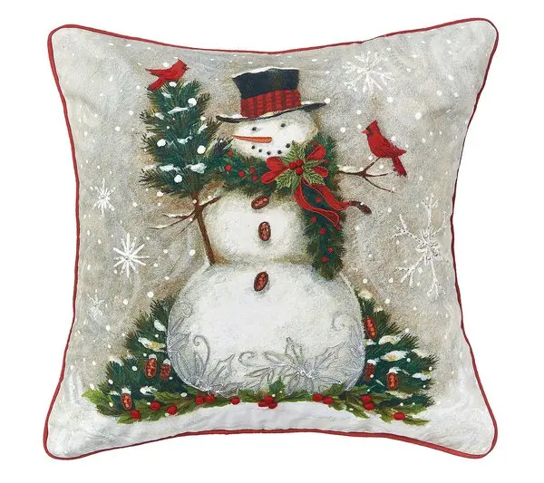 C&F HOME Woodland Snowman Printed & Embellished Throw Pillow - One-color