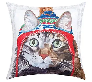 C&F HOME 18' X 18' Winter Hat Cat I/o Christmas Pillow - One-color