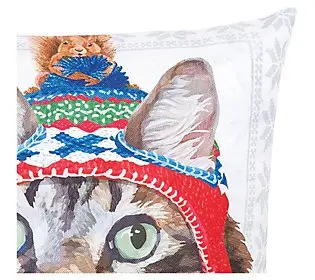 C&F HOME 18' X 18' Winter Hat Cat I/o Christmas Pillow