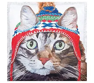C&F HOME 18' X 18' Winter Hat Cat I/o Christmas Pillow