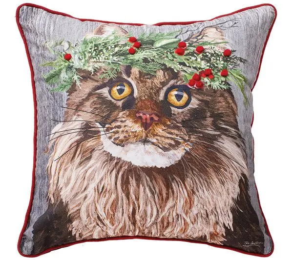 C&F HOME 18' X 18' Cat Flower Crown Embellished Throw Pillow - One-color
