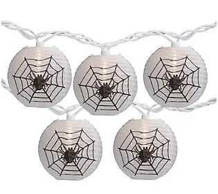 NORTHLIGHT Northight Ten Black Spider In Web Paper Lantern Lights - One-color