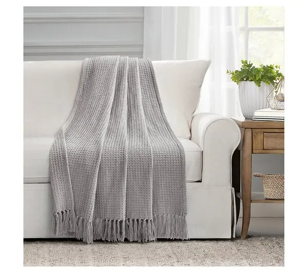 LUSH DECOR Waffle Cotton Knit Throw White Single 50x60 Ush Decor - One-color