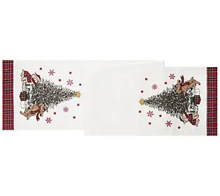 VALERIE PARR HILL 13' X 72' Festive Dogs Table Runner Valerie - One-color
