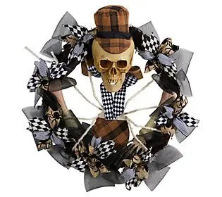 NEARLY NATURAL 24' Halloween Skull In Plaid Mes H Wreath - One-color